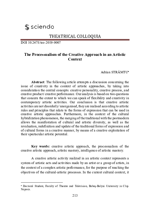 (PDF) The Processualism of the Creative Approach in an Artistic Context