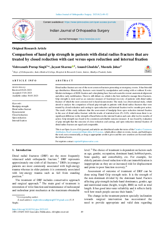 (PDF) Comparison of hand grip strength in patients with distal radius fracture that are treated ...