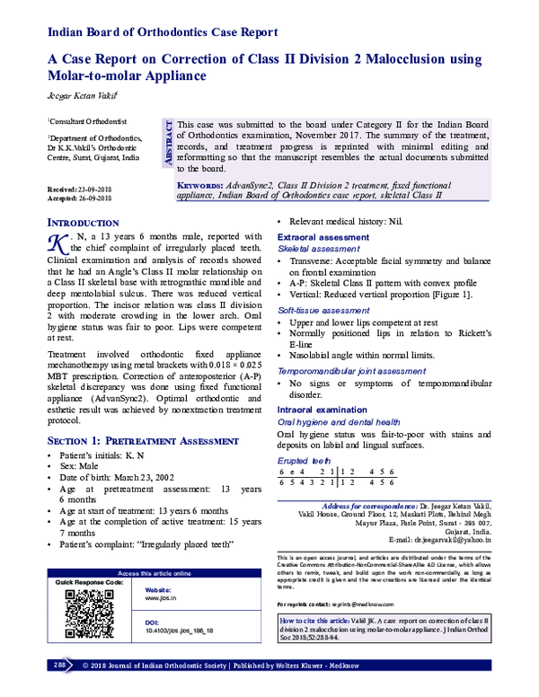(PDF) A case report on correction of class II division 2 malocclusion ...