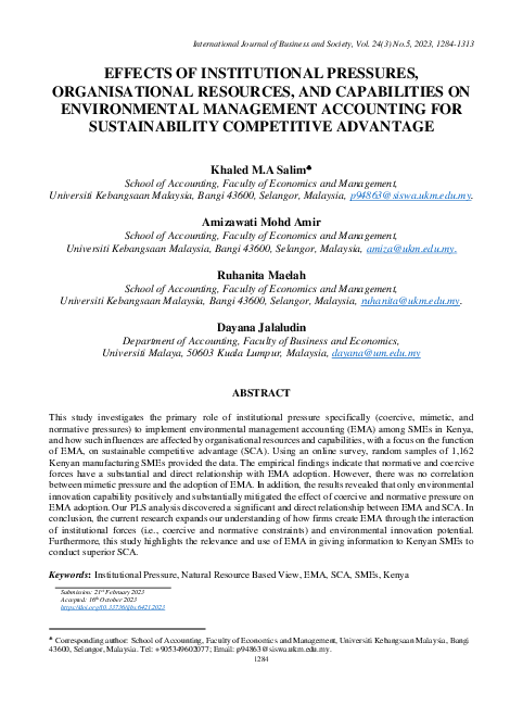 (PDF) EFFECTS OF INSTITUTIONAL PRESSURES, ORGANISATIONAL RESOURCES, AND ...