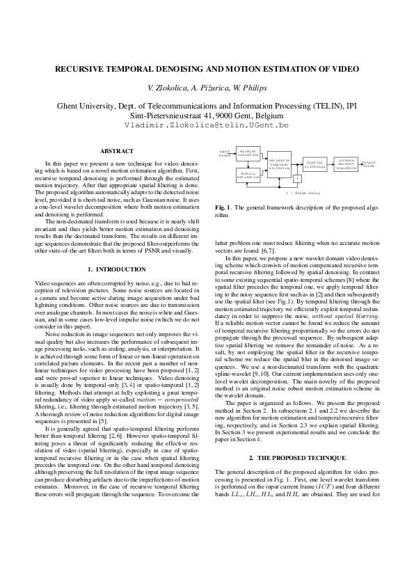 Pdf Recursive Video Denoising Via Motion Estimation