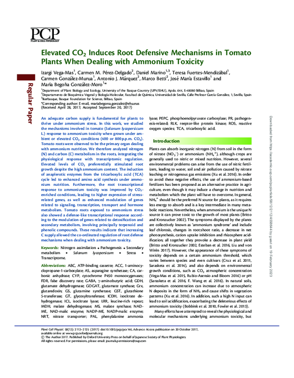 (PDF) Elevated CO2 induces root defensive mechanisms in tomato plants ...