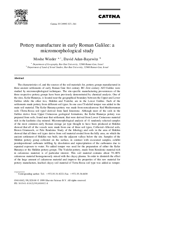 (PDF) Pottery manufacture in early Roman Galilee: a micromorphological ...