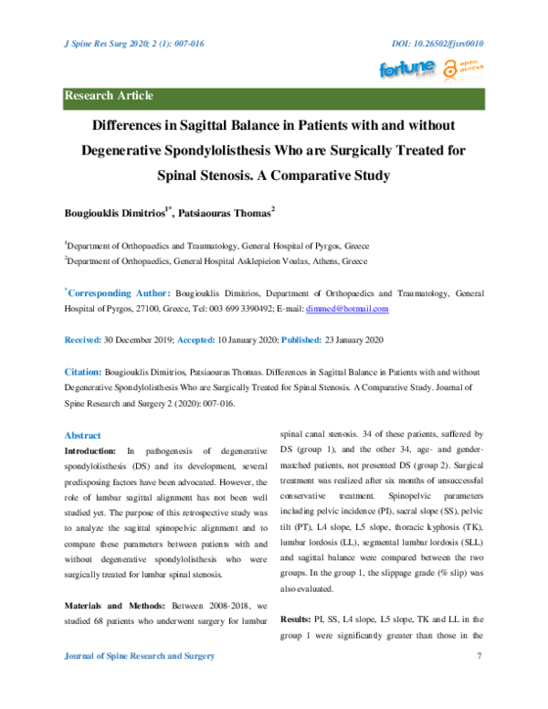 (PDF) Sagittal Balance in Spondylolisthesis Patients