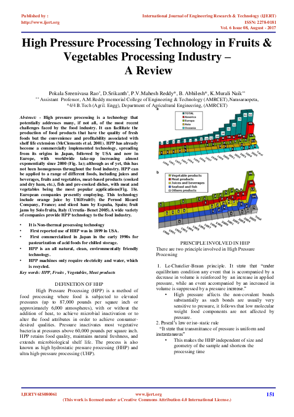 (PDF) High Pressure Processing Technology in Fruits Vegetables Processing Industry – A Review ...