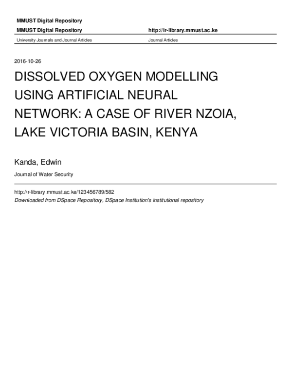 Pdf Dissolved Oxygen Modelling Using Artificial Neural Network A