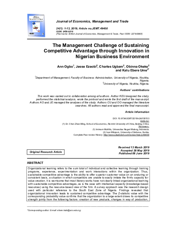 (PDF) The Management Challenge of Sustaining Competitive Advantage ...