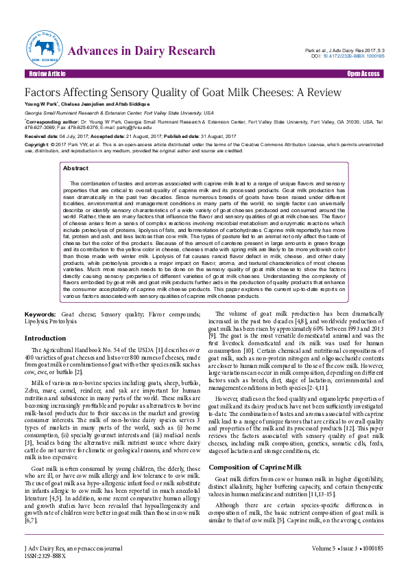 (PDF) Factors Affecting Sensory Quality of Goat Milk Cheeses: A Review