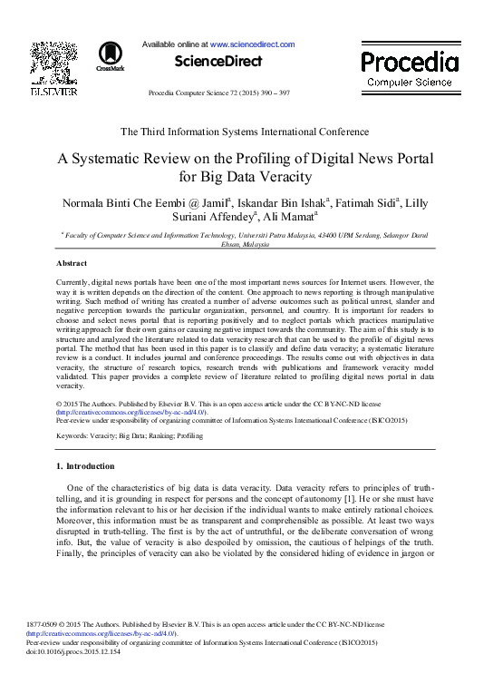 (PDF) A Systematic Review on the Profiling of Digital News Portal for Big Data Veracity