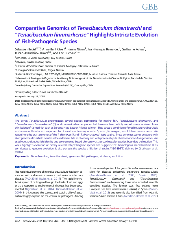 (PDF) Comparative Genomics of Tenacibaculum dicentrarchi and ...