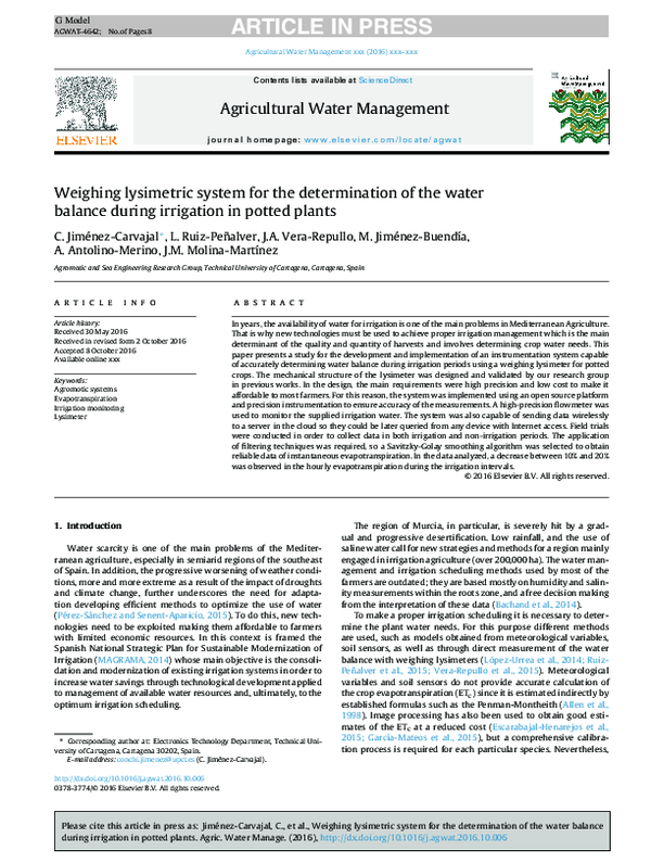 (PDF) Weighing lysimetric system for the determination of the water balance during irrigation in ...