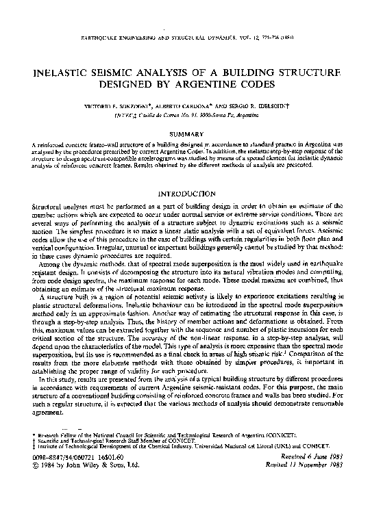 (PDF) Inelastic seismic analysis of a building structure designed by argentine codes