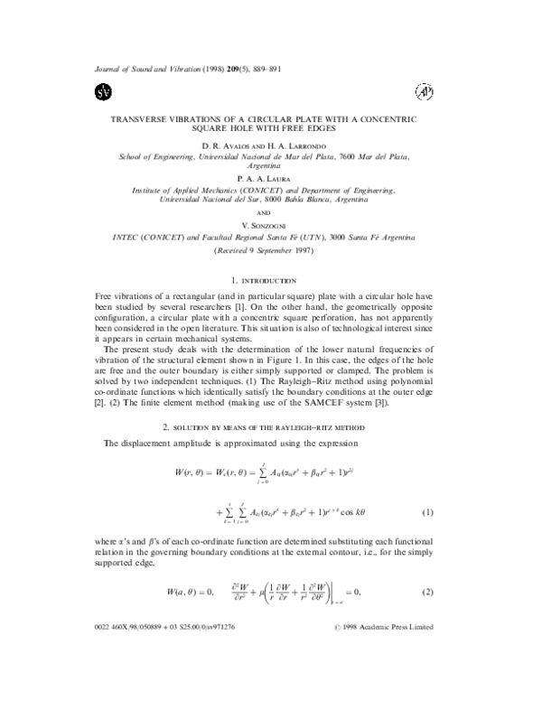 (PDF) Transverse Vibrations of a Circular Plate with a Concentric ...
