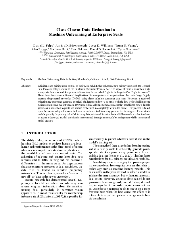 (PDF) Class Clown: Data Redaction in Machine Unlearning at Enterprise Scale