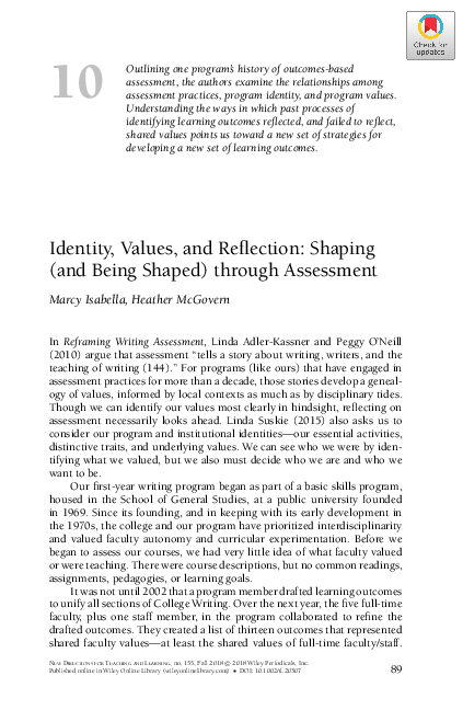 (PDF) Identity, Values, and Reflection: Shaping (and Being Shaped ...