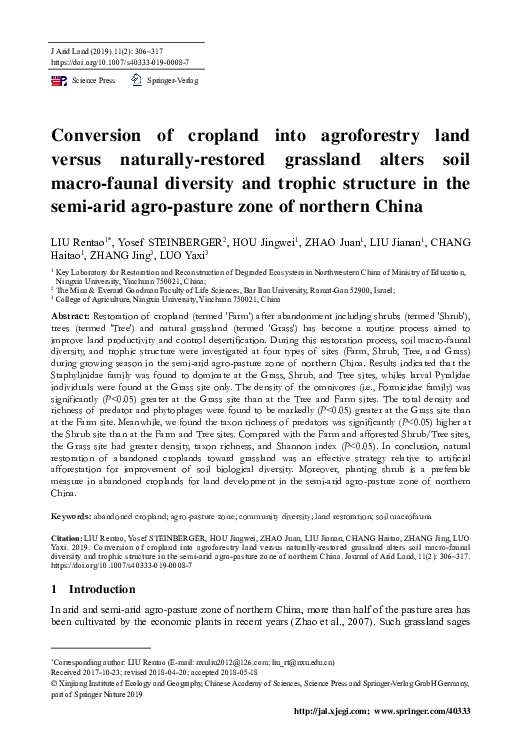 (PDF) Conversion of cropland into agroforestry land versus naturally ...