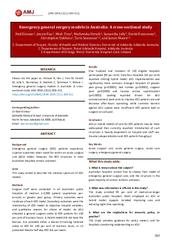 (PDF) Emergency general surgery models in Australia: A cross-sectional ...