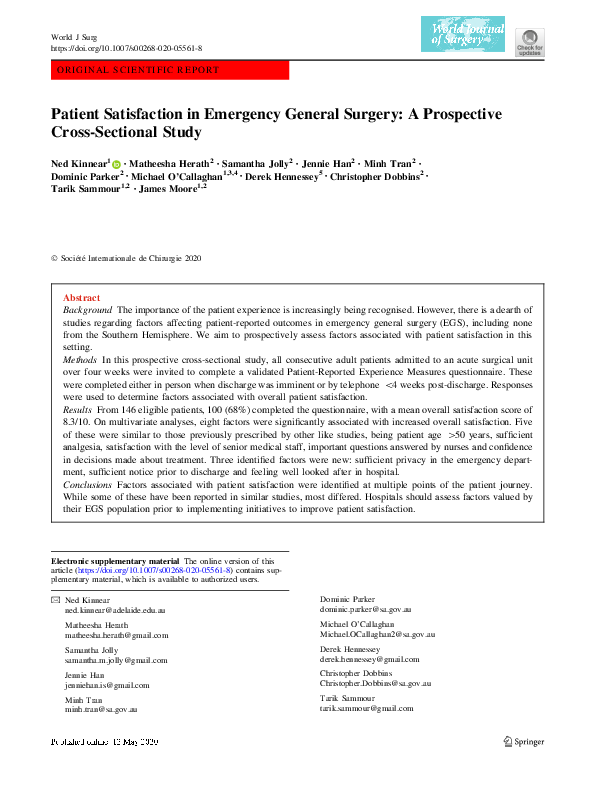 (PDF) Patient Satisfaction in Emergency General Surgery: A Prospective ...