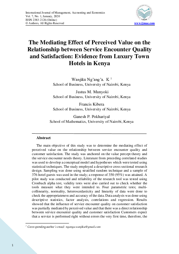 (PDF) The Mediating Effect of Perceived Value on the Relationship ...