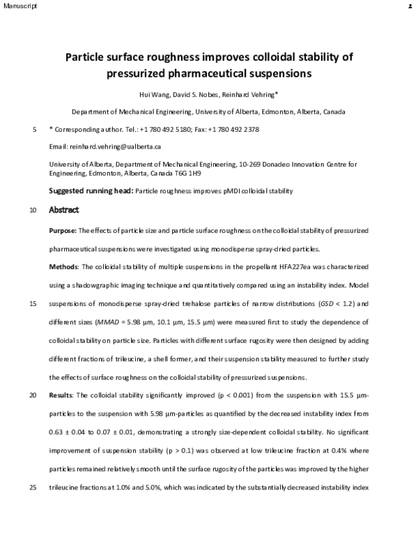 (PDF) Particle Surface Roughness Improves Colloidal Stability of ...