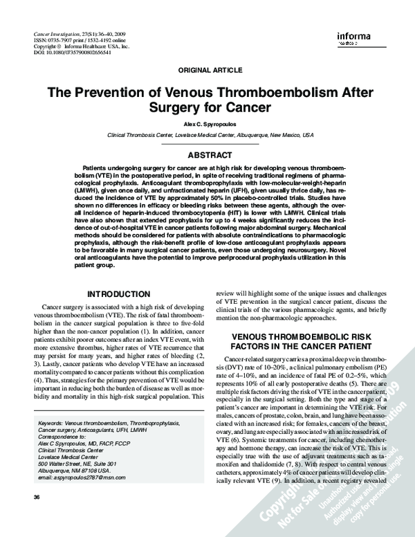 (PDF) Prevention of venous thromboembolism after surgery: A review of ...