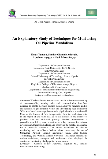 (PDF) An Exploratory Study of Techniques for Monitoring Oil Pipeline Vandalism
