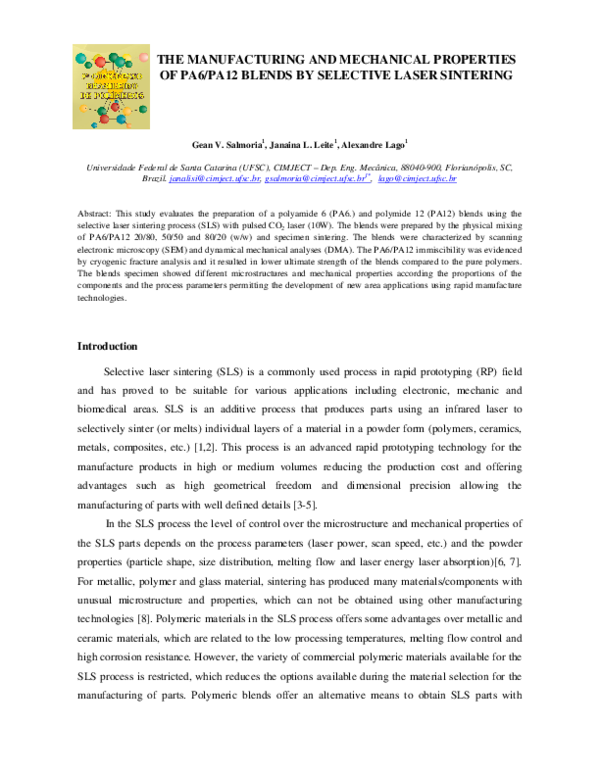 (PDF) The Manufacturing and Mechanical Properties of Pa 6 / Pa 12 Blends by Selective Laser ...