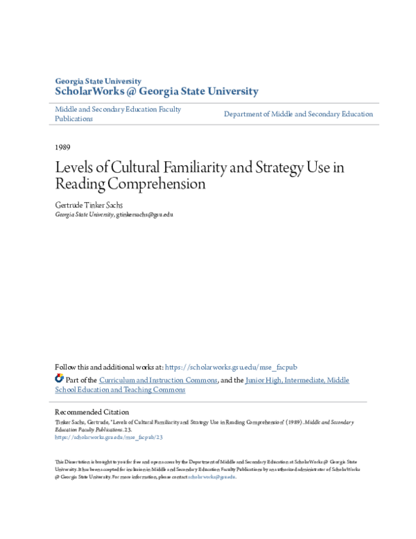 (PDF) Levels of Cultural Familiarity and Strategy Use in Reading ...