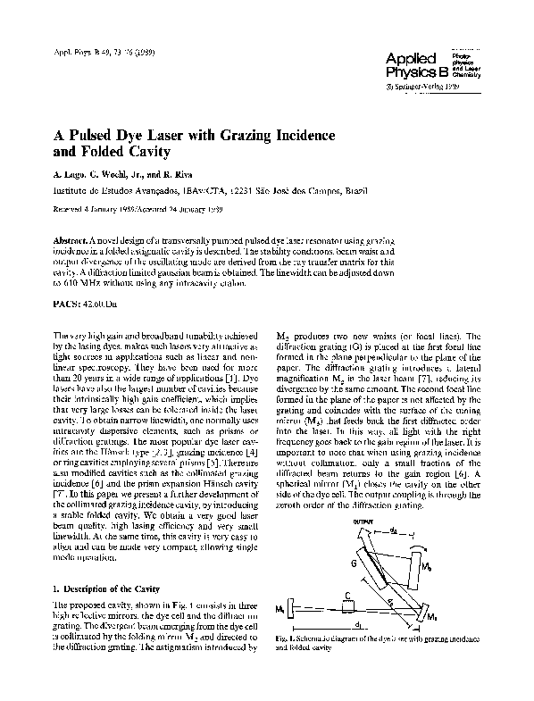 (PDF) A pulsed dye laser with grazing incidence and folded cavity ...