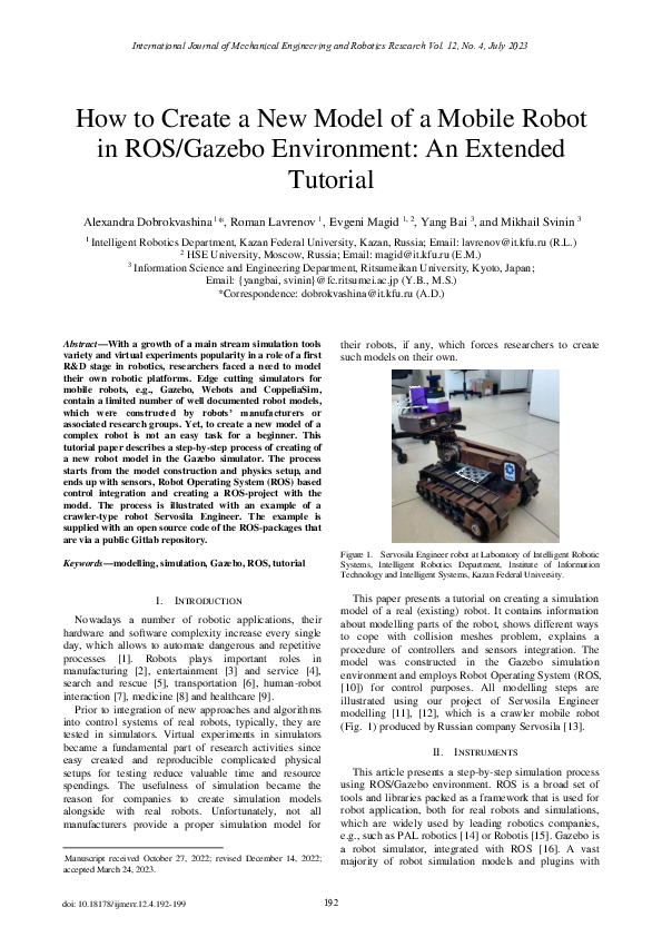 Pdf How To Create A New Model Of A Mobile Robot In Rosgazebo
