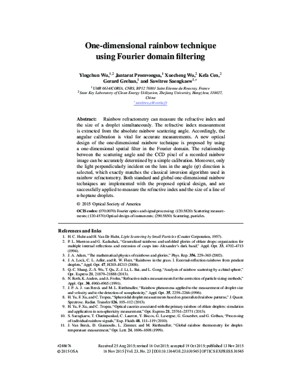 (PDF) One-dimensional rainbow technique using Fourier domain filtering
