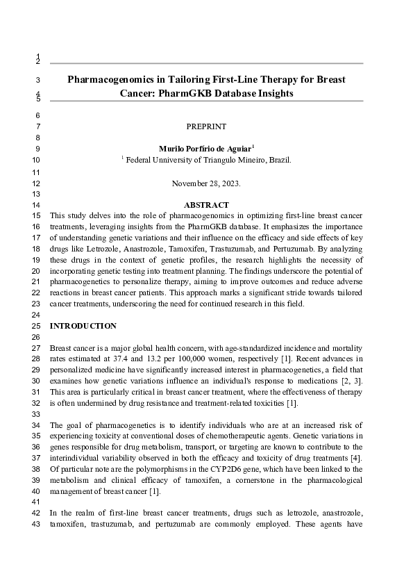 (DOC) Pharmacogenomics in Tailoring First-Line Therapy for Breast ...