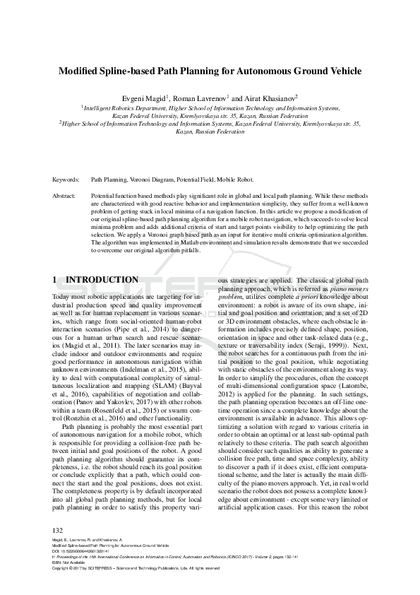 (PDF) Modified Spline-based Path Planning for Autonomous Ground Vehicle
