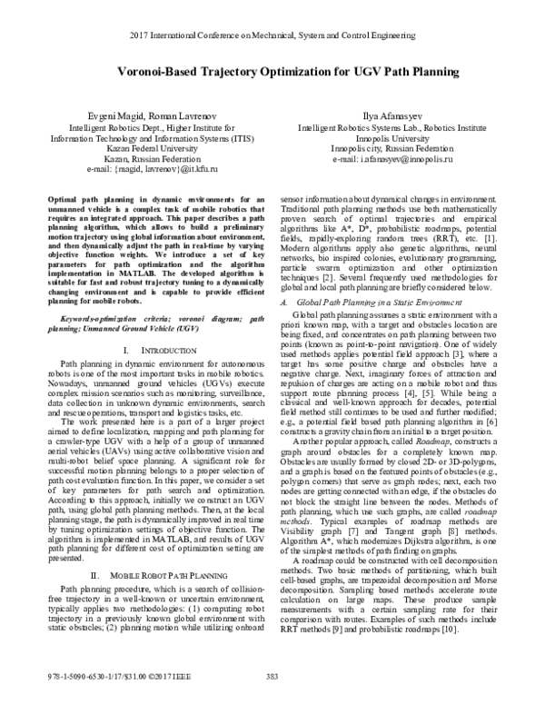 (PDF) Voronoi-based trajectory optimization for UGV path planning