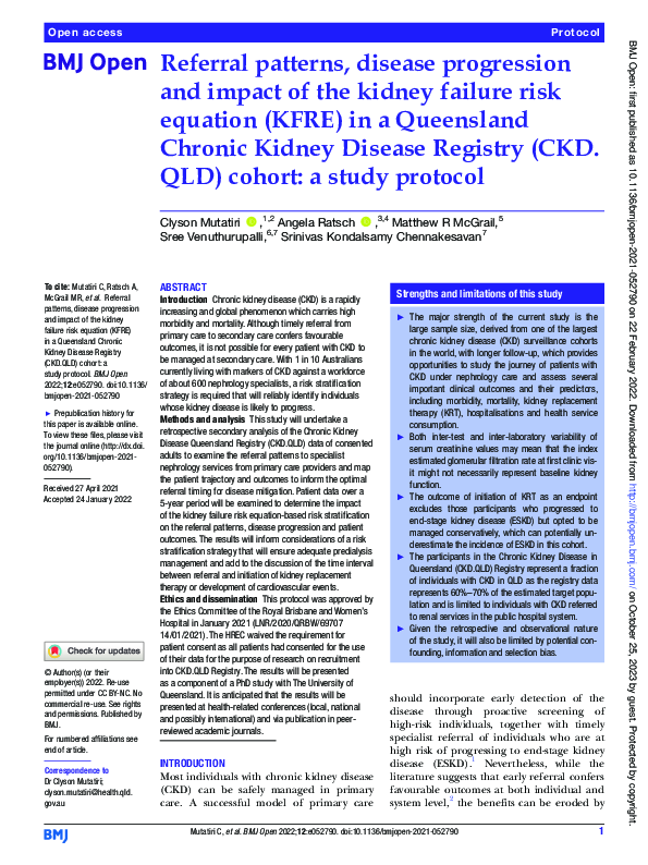 (PDF) Referral patterns, disease progression and impact of the kidney ...