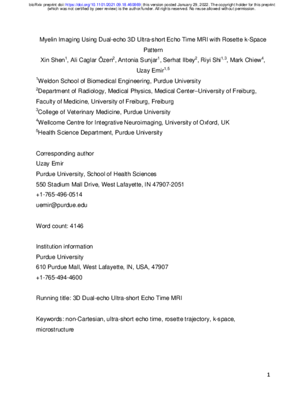 (PDF) Myelin Imaging Using 3D Dual-echo Ultra-short Echo Time MRI with Rosette k-Space Pattern