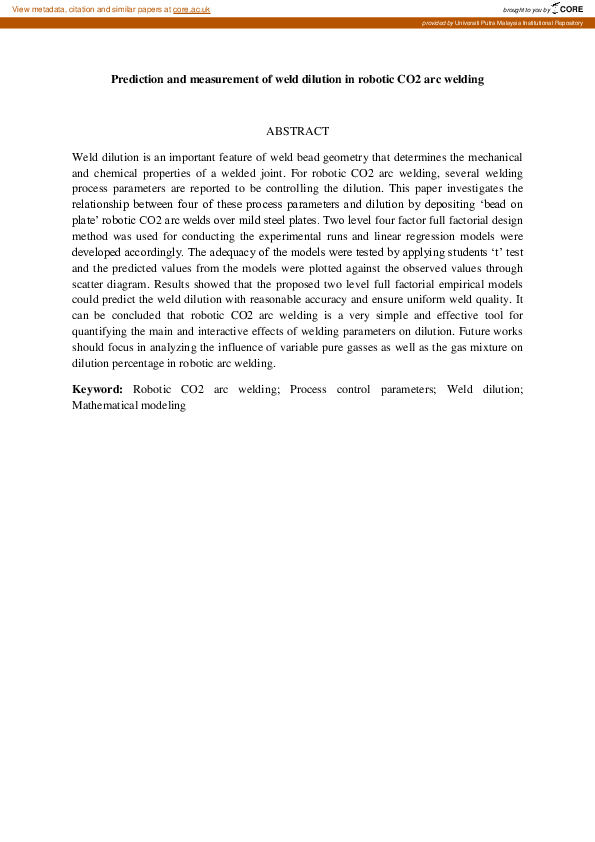 (PDF) Prediction and measurement of weld dilution in robotic CO2 arc ...