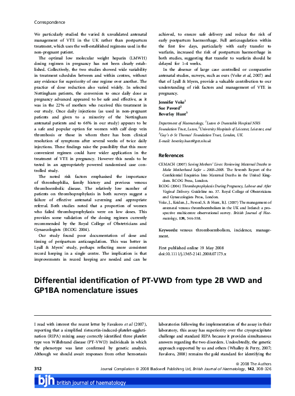 (PDF) Differential identification of PT-VWD from type 2B VWD and GP1BA ...
