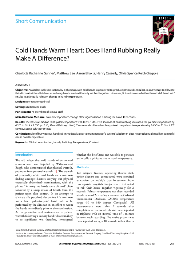 (PDF) Cold hands warm heart: Does hand rubbing really make a difference?