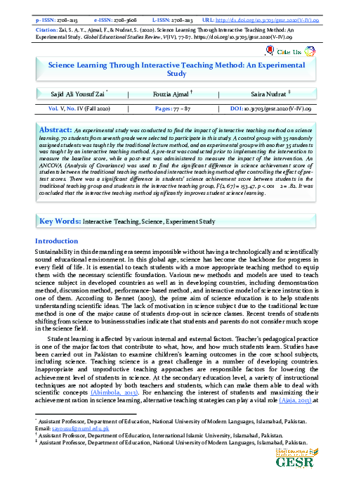 (PDF) Science Learning Through Interactive Teaching Method: An ...