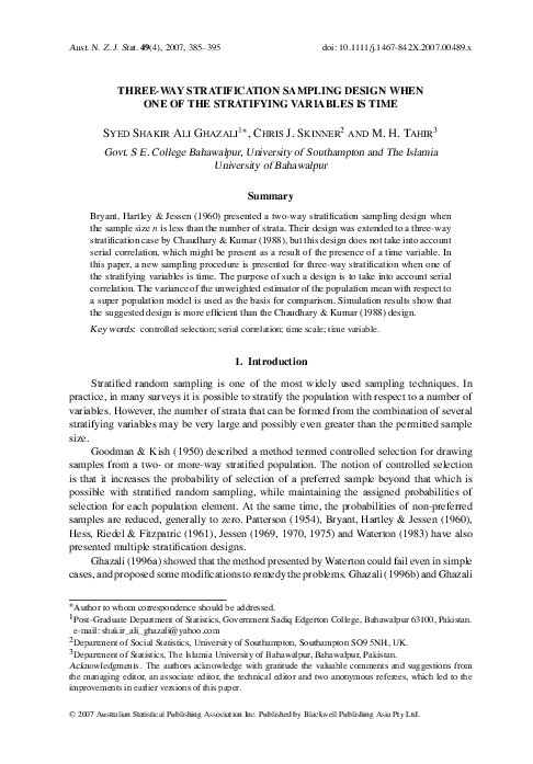 (PDF) Three‐Way Stratification Sampling Design When One of the Stratifying Variables is Time