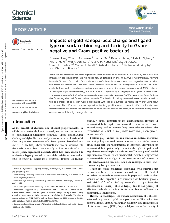 (PDF) Impacts of gold nanoparticle charge and ligand type on surface binding and toxicity to ...