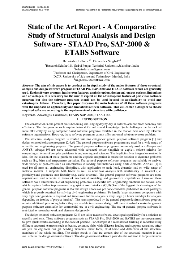 (PDF) State of the Art Report - A Comparative Study of Structural Analysis and Design Software ...