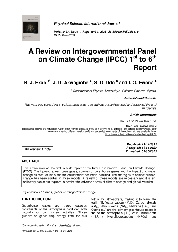 (PDF) A Review on Intergovernmental Panel on Climate Change (IPCC) 1st ...