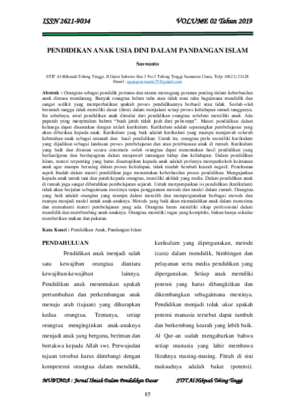 (PDF) Pendidikan Anak Usia Dini Dalam Pandangan Islam