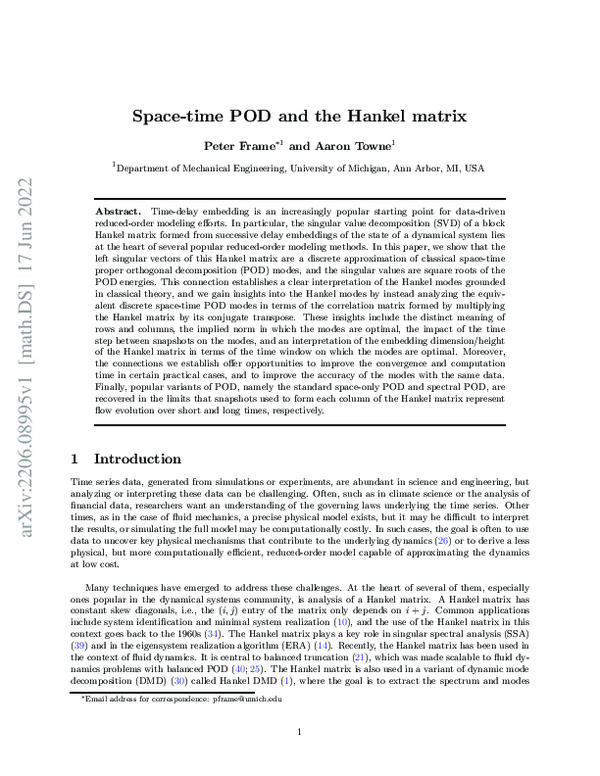 (PDF) Space-time POD and the Hankel matrix
