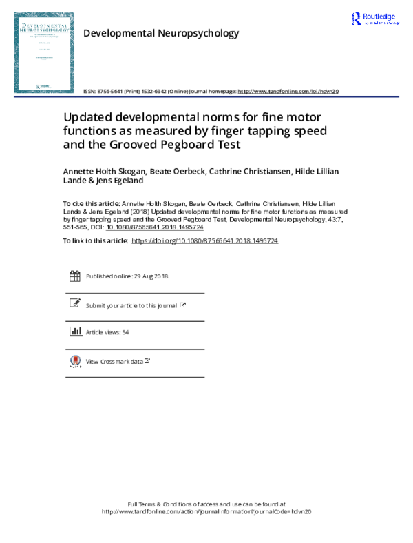 (PDF) Updated developmental norms for fine motor functions as measured ...