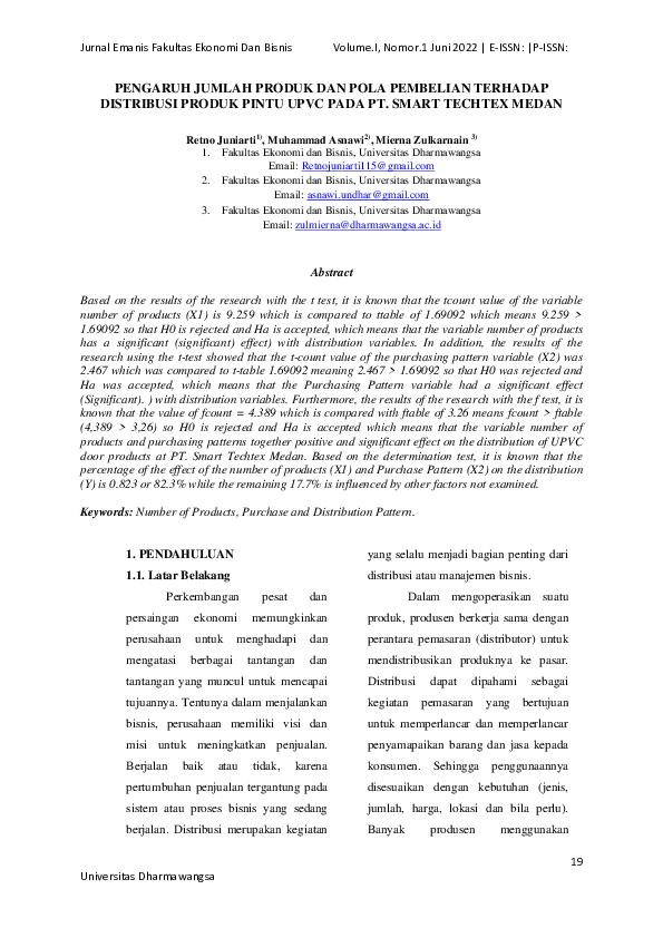 (PDF) Pengaruh Jumlah Produk Dan Pola Pembelian Terhadap Distribusi Produk Pintu Upvc Pada Pt ...