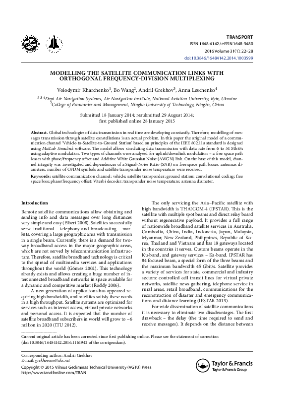 (PDF) Modelling the Satellite Communication Links with Orthogonal Frequency-Division Multiplexing