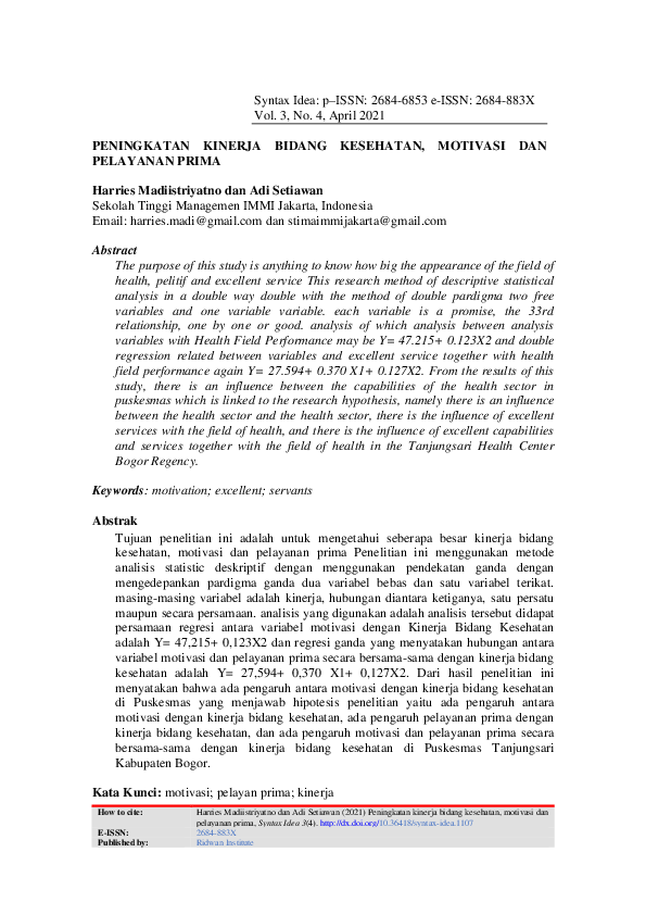 (PDF) Peningkatan Kinerja Bidang Kesehatan, Motivasi dan Pelayanan ...